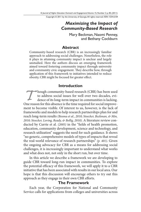 PDF Maximizing The Impact Of Community Based Research