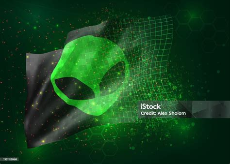 다각형 및 데이터 번호가 있는 녹색 배경의 3d 플래그 3차원 형태에 대한 스톡 벡터 아트 및 기타 이미지 3차원 형태 Brand Name Video Game 가상