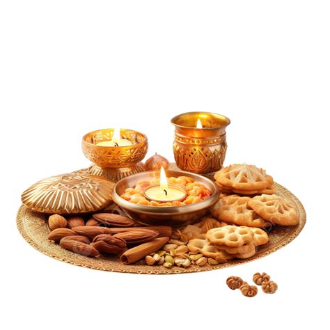 Diwali Food Or Diwali Snacks Or Sweets Oil Lamp Or Diya With Crackers