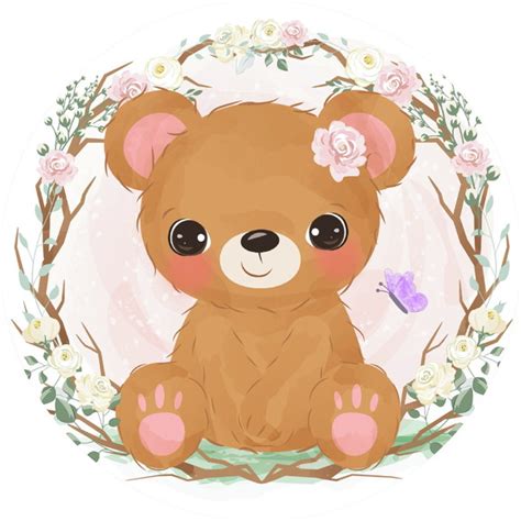 Painel De Festa Em Lona Ursinha Cute Aquarela 1 50 X 1 50 No Elo7