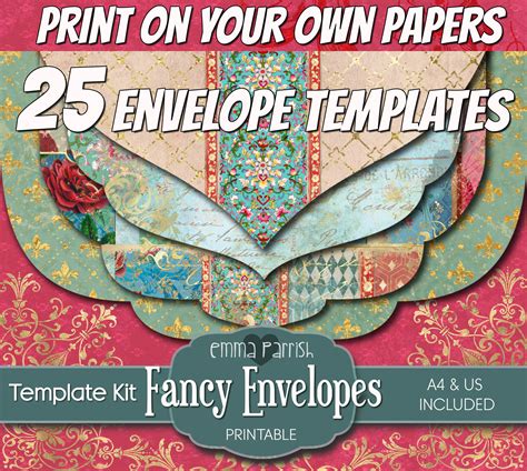 25 Printable Envelope Template Kit Junk Journal Ephemera Etsy Uk
