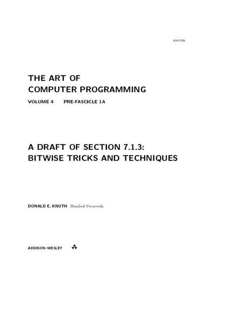 The Art Of Computer Programming Bitwise Tricks And Techniques Pdf