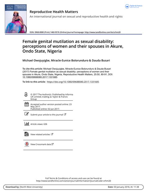 PDF Female Genital Mutilation As Sexual Disability Perceptions Of Women And Their Spouses In