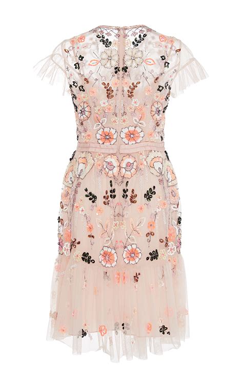 Lyst Needle Thread Floral Embroidered Tiered Dress In Pink