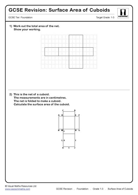 Surface Area Of Cuboids Gcse Questions Gcse Revision Questions