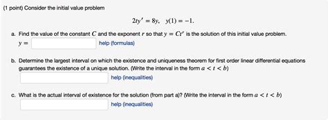 Solved Consider The Initial Value Problem 2ty 8y Y 1 Chegg