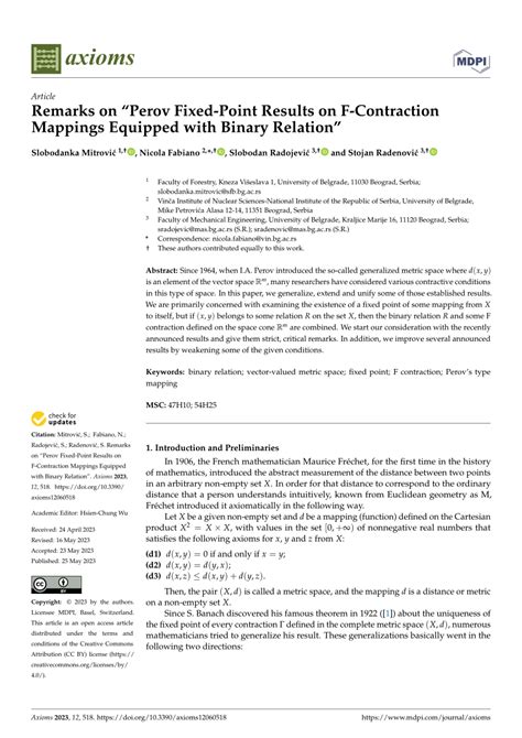 Pdf Remarks On Perov Fixed Point Results On F Contraction Mappings Equipped With Binary Relation