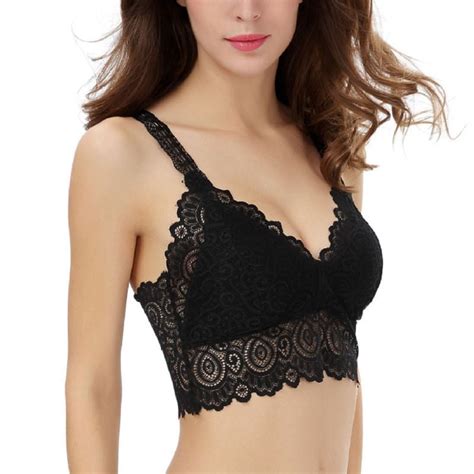 Women Lace Bralette Bralet Padded Bustier Crop Top Vest Push Up Non
