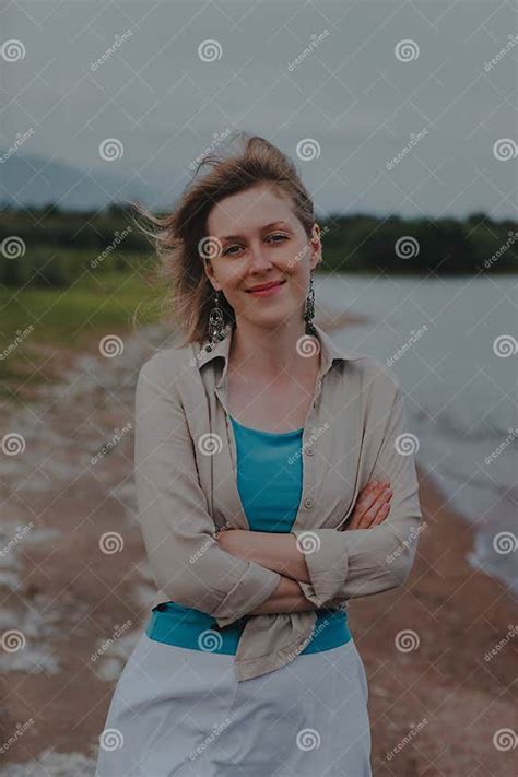 Portrait Of Beautiful Woman On The Beach At Windy Day Stock Image