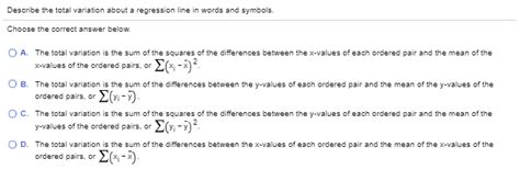 Solved Describe The Total Variation About A Regression Line