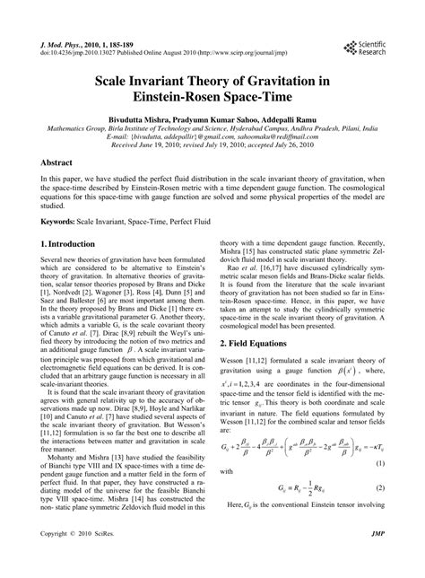 Pdf Scale Invariant Theory Of Gravitation In Einstein Rosen Space Time