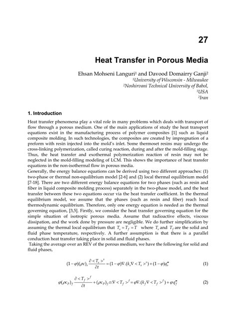Pdf Heat Transfer In Porous Media