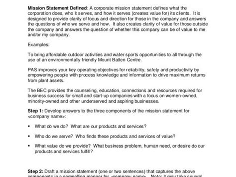 Values Statement Template Mission Vision And Values Template