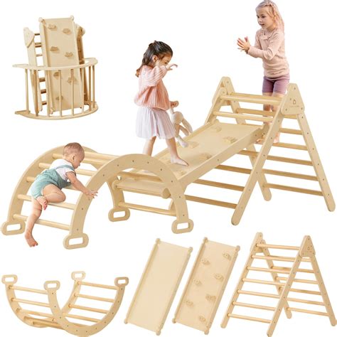 Tiny Land Pikler Triangle Set 7 In 1 Foldable Pikler Triangle Climbing
