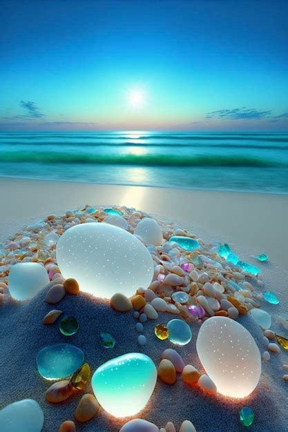Premium Photo Bunch Of Sea Glass Sitting On Top Of A Sandy Beach Generative Ai