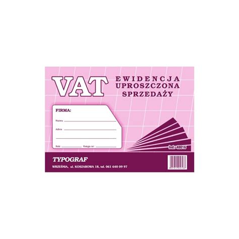 EWIDENCJA UPROSZCZONA VAT A5 TYPOGRAF 48016