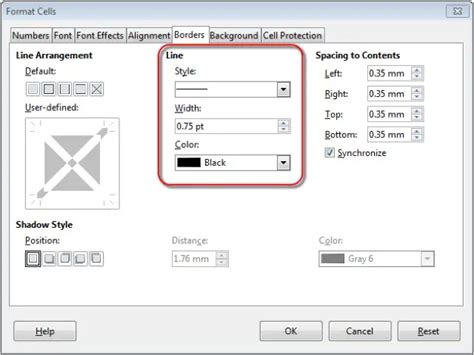 spreadsheet formats alignment and border effects
