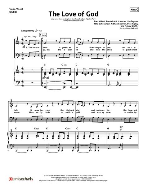 The Love Of God Sheet Music Pdf Mercyme Praisecharts