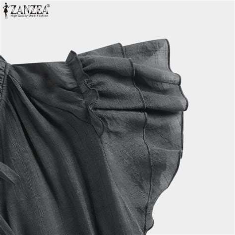 Buy Zanzea Women V Neck Ruffles Short Sleeve Blouse Tops Solid Color