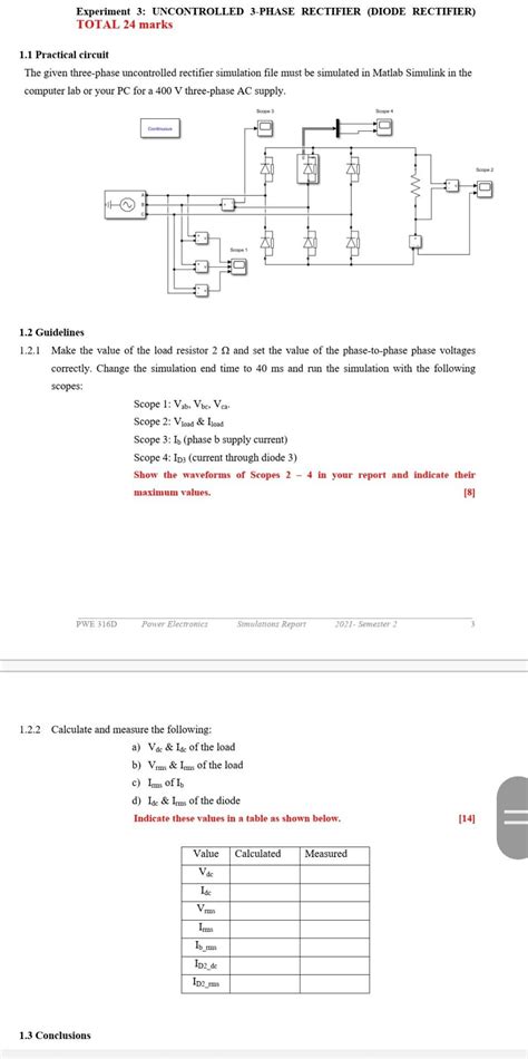 Solved Experiment 3 Uncontrolled 3 Phase Rectifier Diode