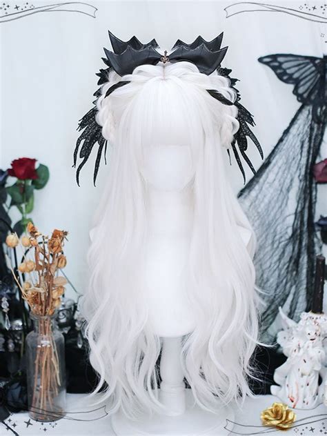 1900 Moonlight White Air Bangs Long Wavy Synthetic Wig Cosplay