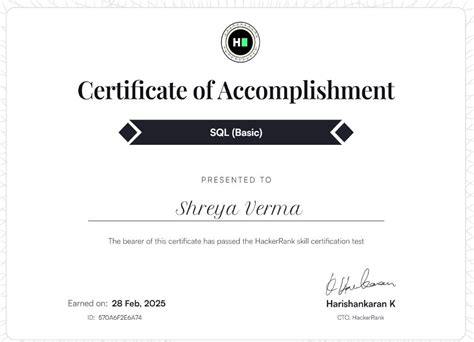 Hackerrank Sql Certification Learning Datadriven Techskills Shreya Verma
