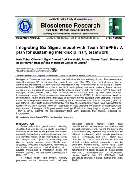 Pdf Integrating Six Sigma Model With Team Stepps A Plan For