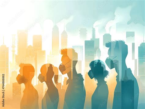 Illustration Shows Overlapping Shadows Between People Wearing Overlapping Masks And The