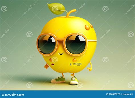 A Cute Cartoon Lemon Character With Sunglasses Ai Stock Illustration