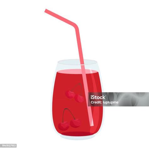 짚과 체리 두 개를 곁들인 체리 주스 한 잔 상쾌한 과일 음료 여름 음료 개념 벡터 일러스트 레이 션 0명에 대한 스톡 벡터 아트 및 기타 이미지 Istock