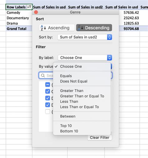 Excel Doing A Filter Within A Sub Value In A Pivot Table Stack Overflow