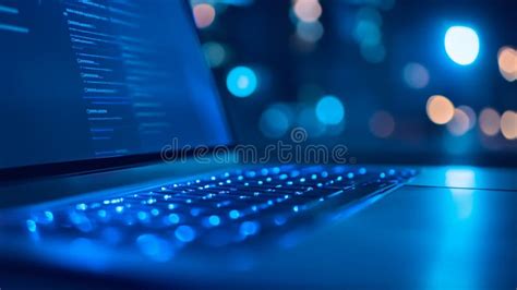 A Laptop Computer With A Blue Screen Displaying Code Stock Illustration Illustration Of