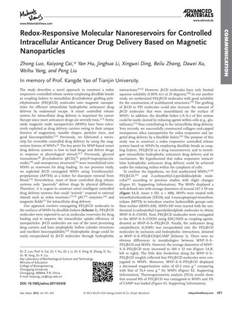 Pdf Redox Responsive Molecular Nanoreservoirs For Controlled