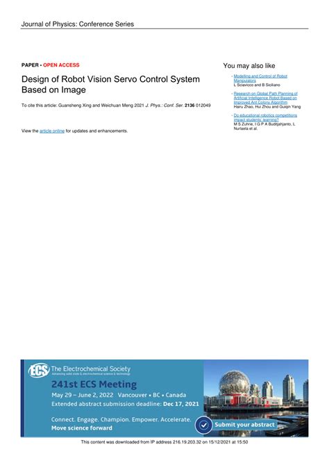 Pdf Design Of Robot Vision Servo Control System Based On Image