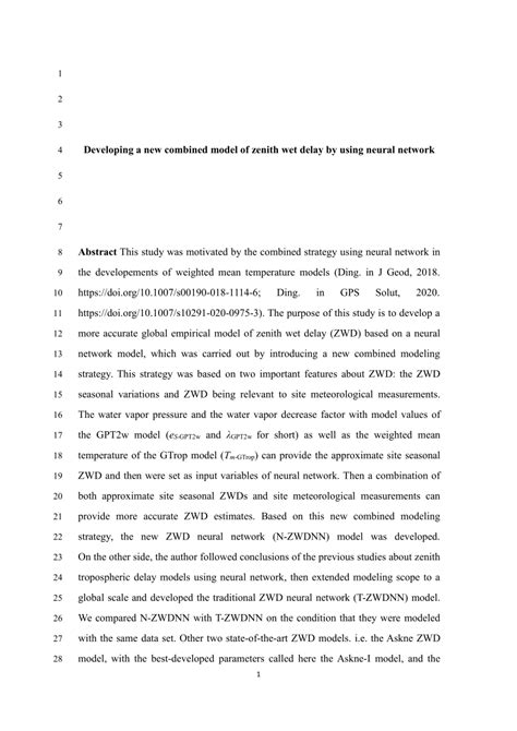 Pdf Developing A New Combined Model Of Zenith Wet Delay By Using Neural Network