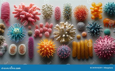Different Types Of Microbes Virus Cells And Bacteria Representing