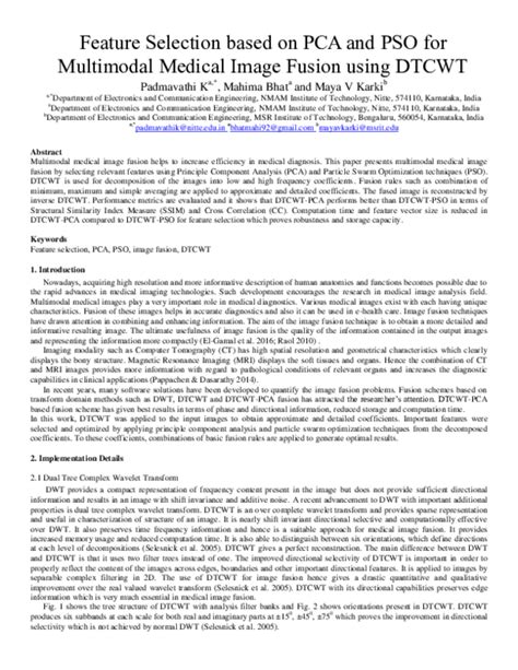 Pdf Feature Selection Based On Pca And Pso For Multimodal Medical