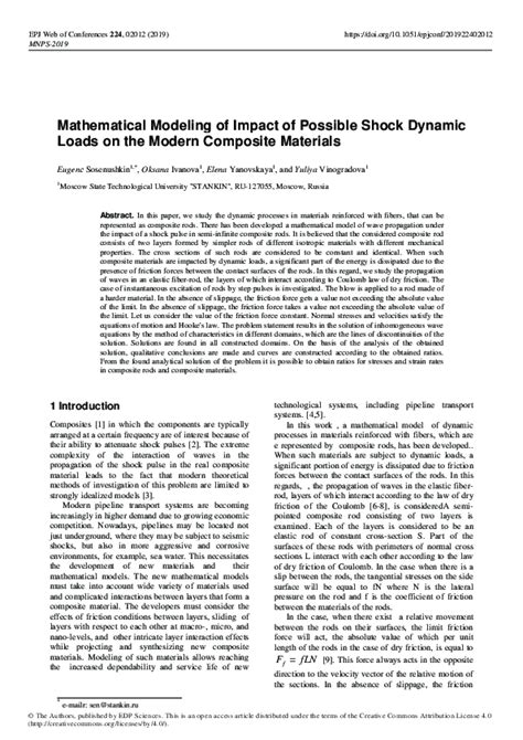 Pdf Mathematical Modeling Of Impact Of Possible Shock Dynamic Loads On The Modern Composite