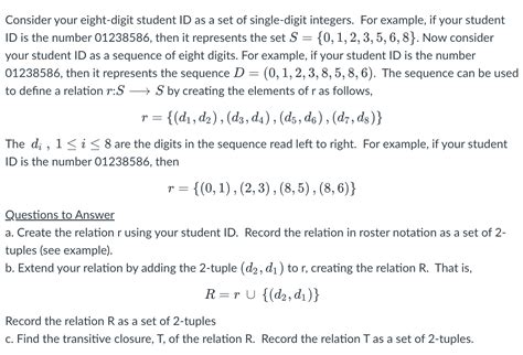 Solved Consider Your Eight Digit Babe ID As A Set Of Chegg Com