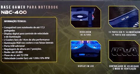 Base Refrigerada Notebook Gamer De Até 17 Polegadas Com 2 Coolers Ajuste De Altura