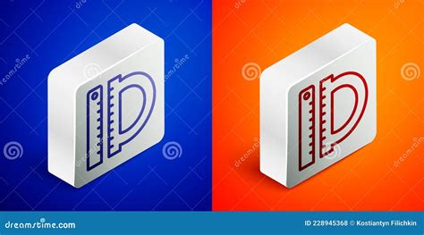 Isometric Line Protractor Grid For Measuring Degrees Icon Isolated On Blue And Orange Background
