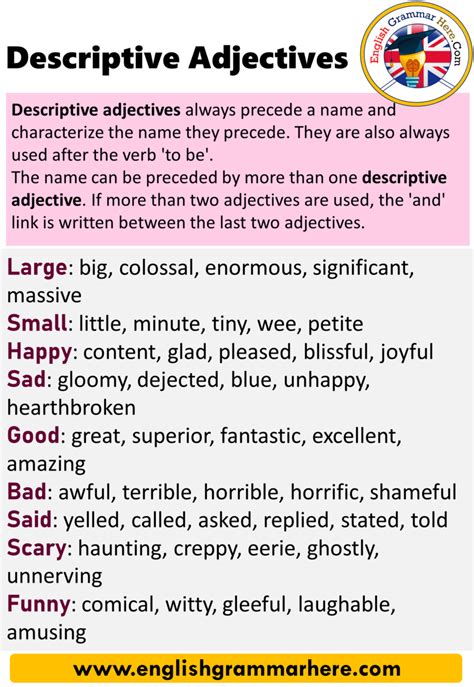 Descriptive Adjectives Definition And Examples English Grammar Here