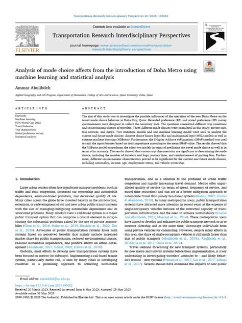 Analysis Of Mode Choice Affects From The Introduction Of Doha Metro Using Machine Learning And