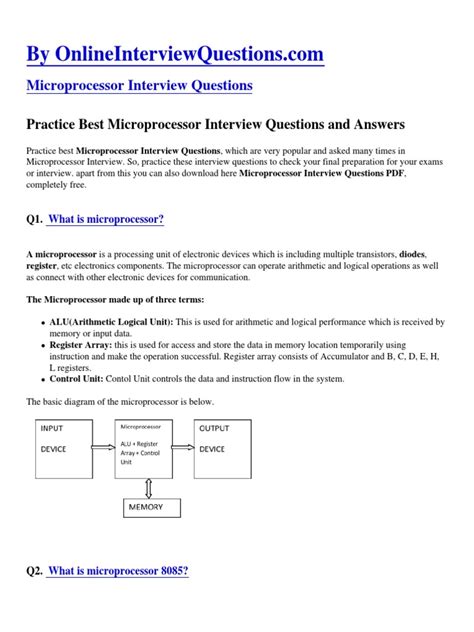 microprocessor interview questions pdf central processing unit
