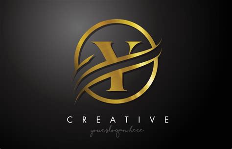 Y Golden Letter Logo Design With Circle Swoosh And Gold Metal Texture