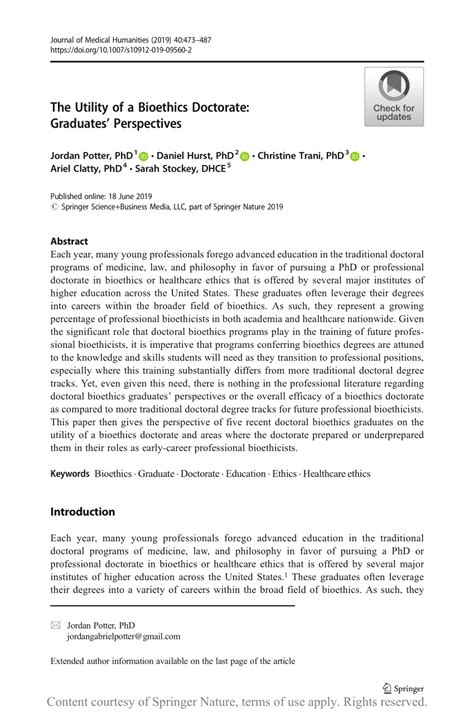 The Utility Of A Bioethics Doctorate Graduates Perspectives Request Pdf