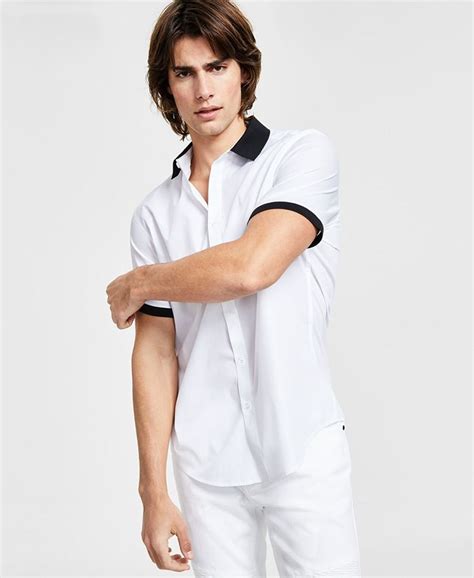 I N C International Concepts Mens Regular Fit Colorblocked Button