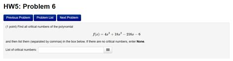 Solved Hw5 Problem 6 Previous Problem Problem List Next