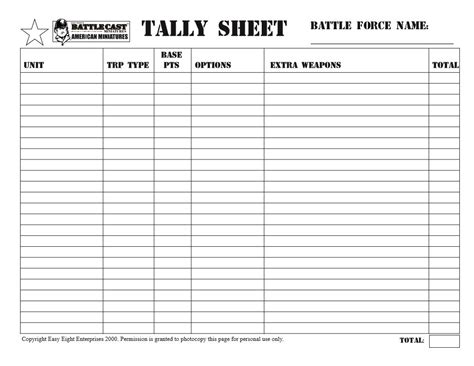 Tally Sheet Printable
