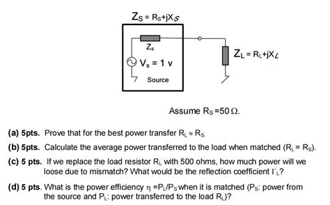 Solved Zs Rs Jxs Zs Zl Rl Jx Vs V Source Assume Rs
